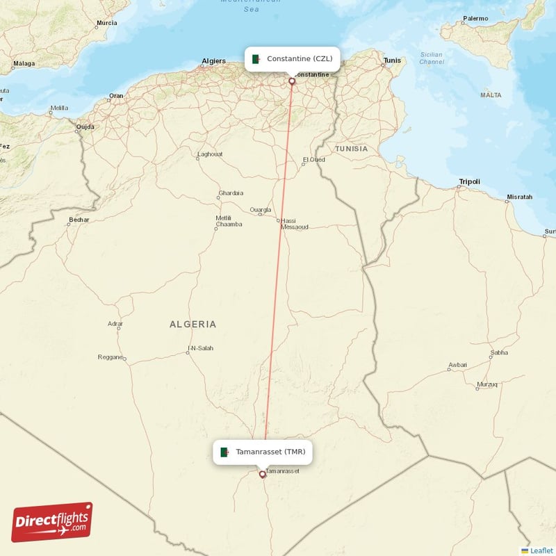 Direct flights from Constantine to Tamanrasset, CZL to TMR non-stop ...