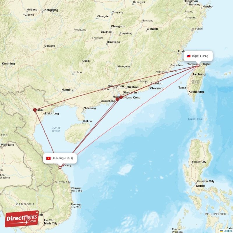 Direct flights from Da Nang to Taipei (DAD-TPE) - Directflights.com