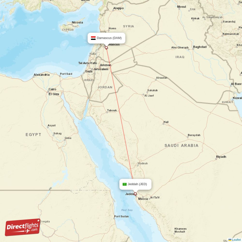 Direct flights from Damascus to Jeddah (DAM-JED) - Directflights.com