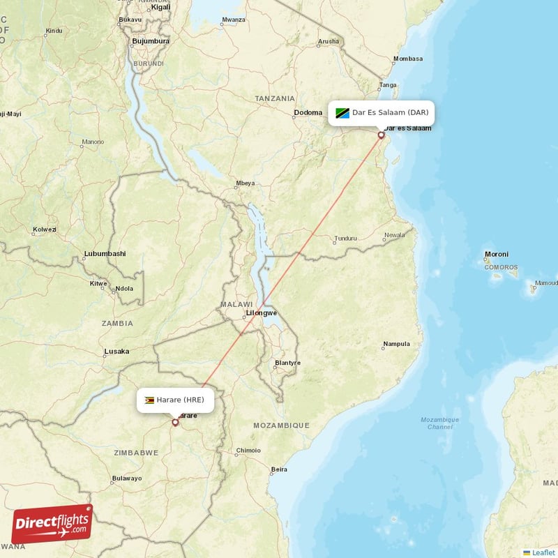 Direct flights from Dar Es Salaam to Harare, DAR to HRE non-stop ...