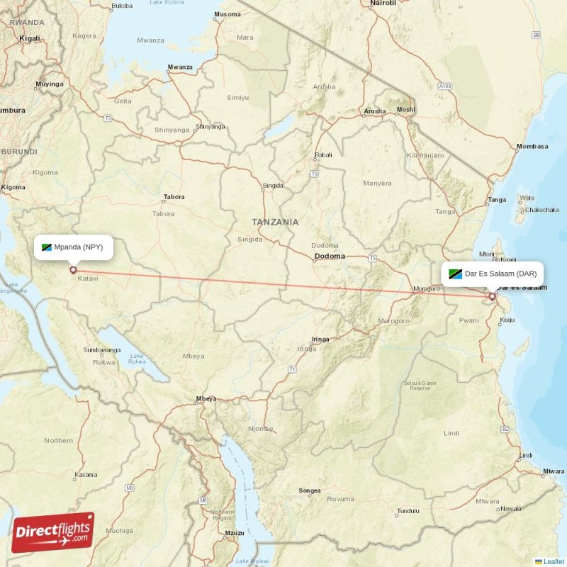 Direct flights from Dar Es Salaam to Mpanda, DAR to NPY non-stop ...