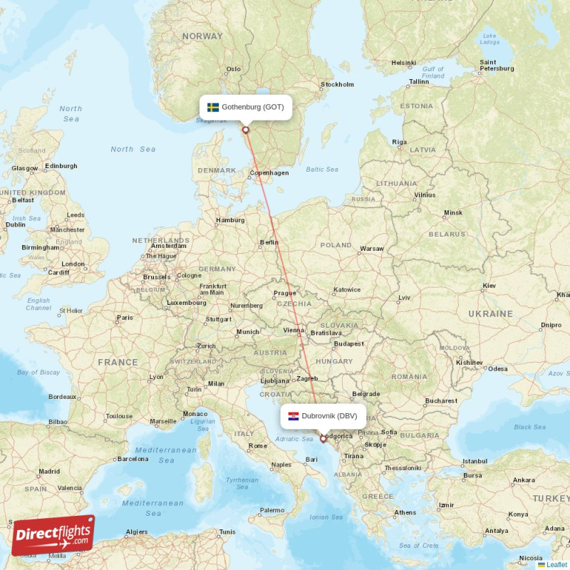 Direct flights from Dubrovnik to Gothenburg (DBV-GOT) - Directflights.com