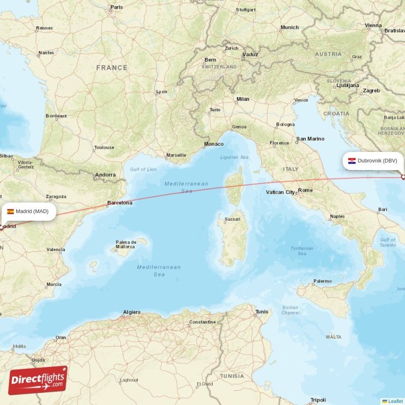 Direct flights from Dubrovnik to Madrid (DBV-MAD) - Directflights.com