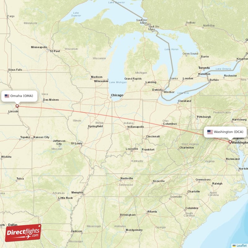 Direct flights from Washington to Omaha, DCA to OMA non-stop - Directflights.com
