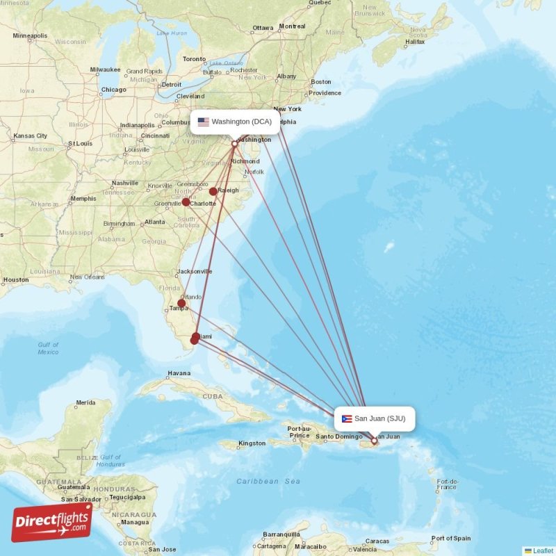 Direct flights from Washington to San Juan (DCA-SJU) - Directflights.com
