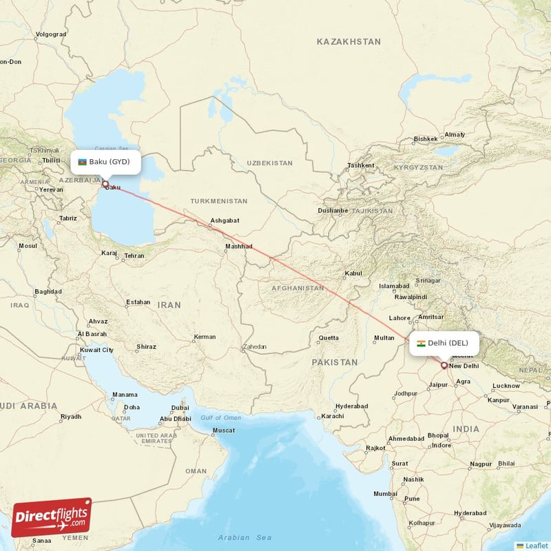 Direct flights from Delhi to Baku, DEL to GYD non-stop - Directflights.com