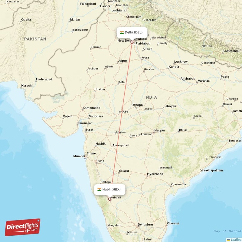 Direct flights from Delhi to Hubli, DEL to HBX non-stop - Directflights.com