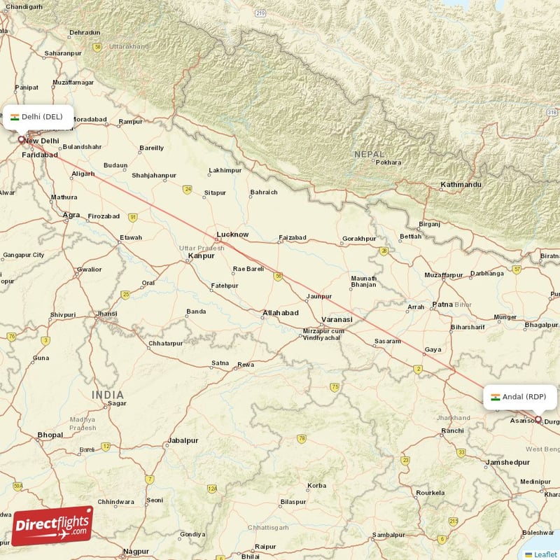 Direct flights from Delhi to Andal, DEL to RDP non-stop - Directflights.com