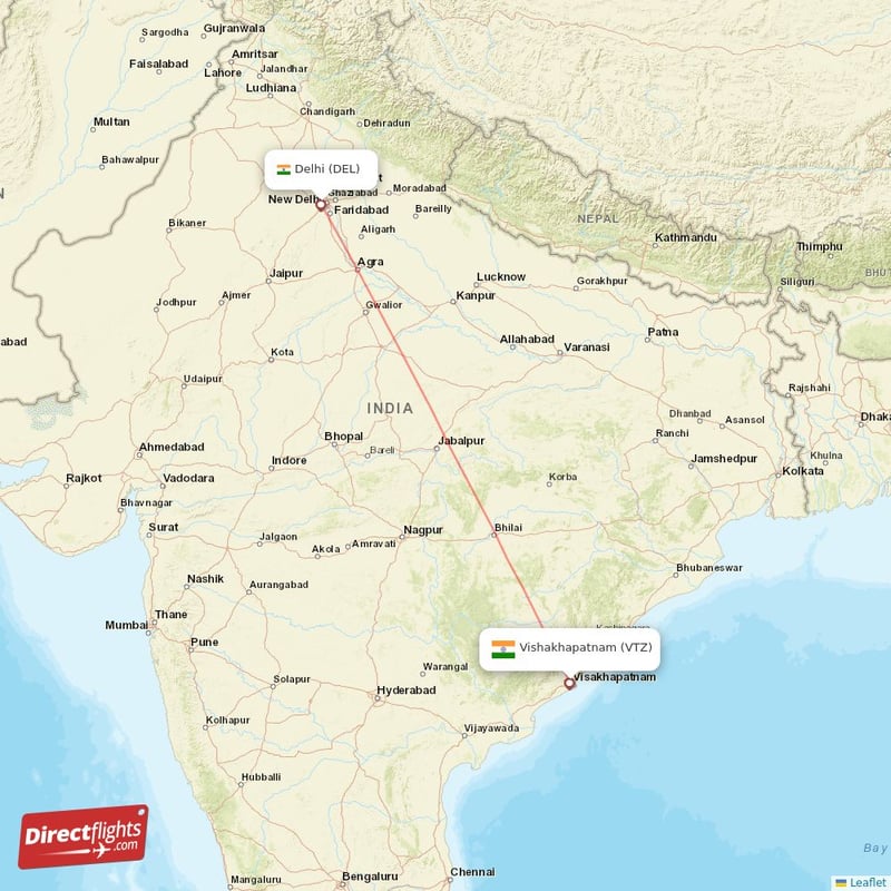 Direct flights from Delhi to Vishakhapatnam, DEL to VTZ non-stop - Directflights.com