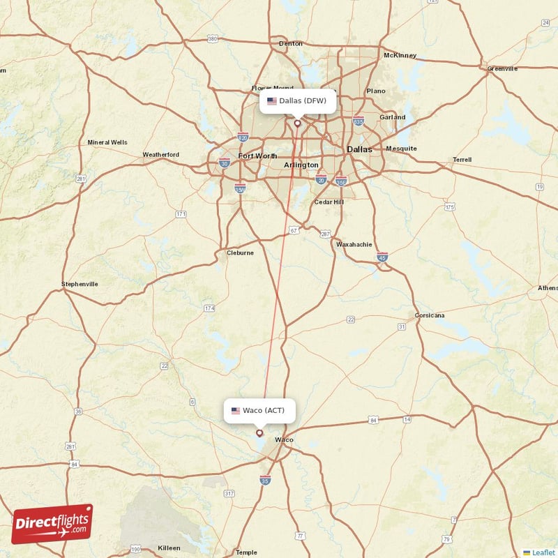 Direct flights from Dallas to Waco, DFW to ACT non-stop - Directflights.com