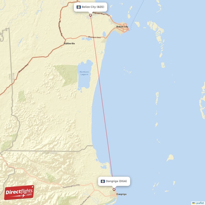 Direct flights from Dangriga to Belize City, DGA to BZE non-stop - Directflights.com