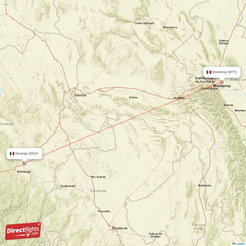 Direct flights from Durango to Monterrey (DGO-MTY) - Directflights.com