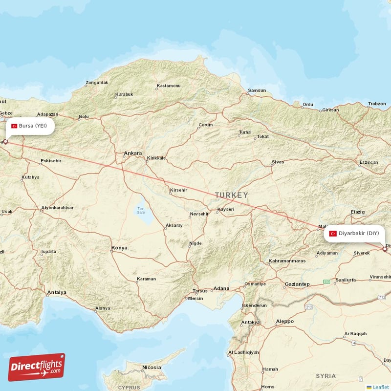 Direct flights from Diyarbakir to Bursa, DIY to YEI non-stop ...