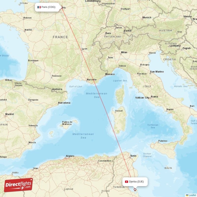 Direct flights from Djerba to Paris (DJE-CDG) - Directflights.com