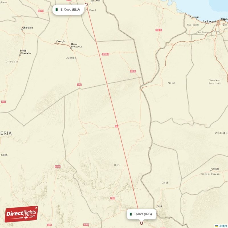 Direct flights from Djanet to El Oued, DJG to ELU non-stop ...