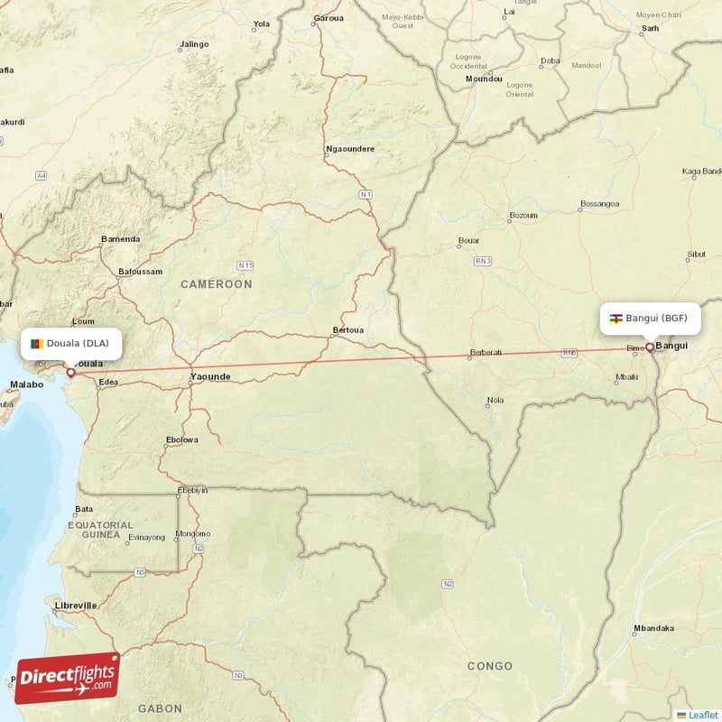 Direct flights from Douala to Bangui, DLA to BGF non-stop - Directflights.com