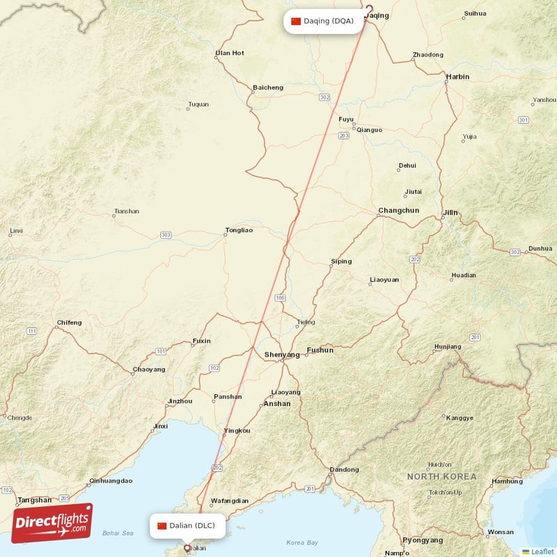 Direct flights from Dalian to Daqing, DLC to DQA non-stop - Directflights.com