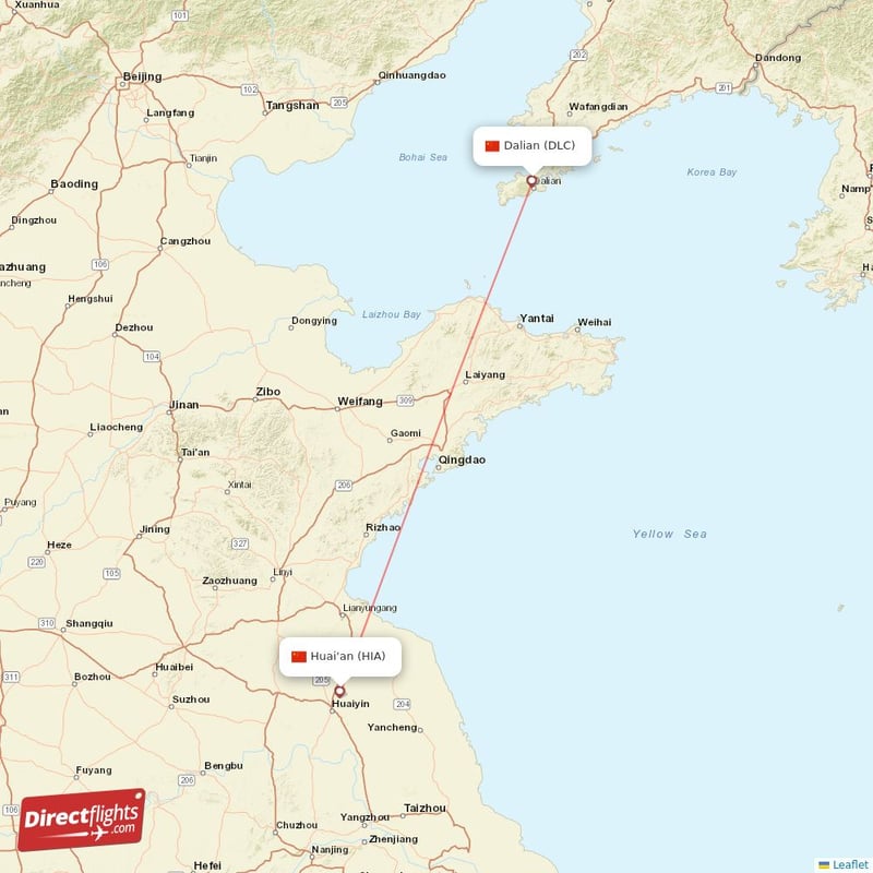 Direct flights from Dalian to Huai'an, DLC to HIA non-stop ...