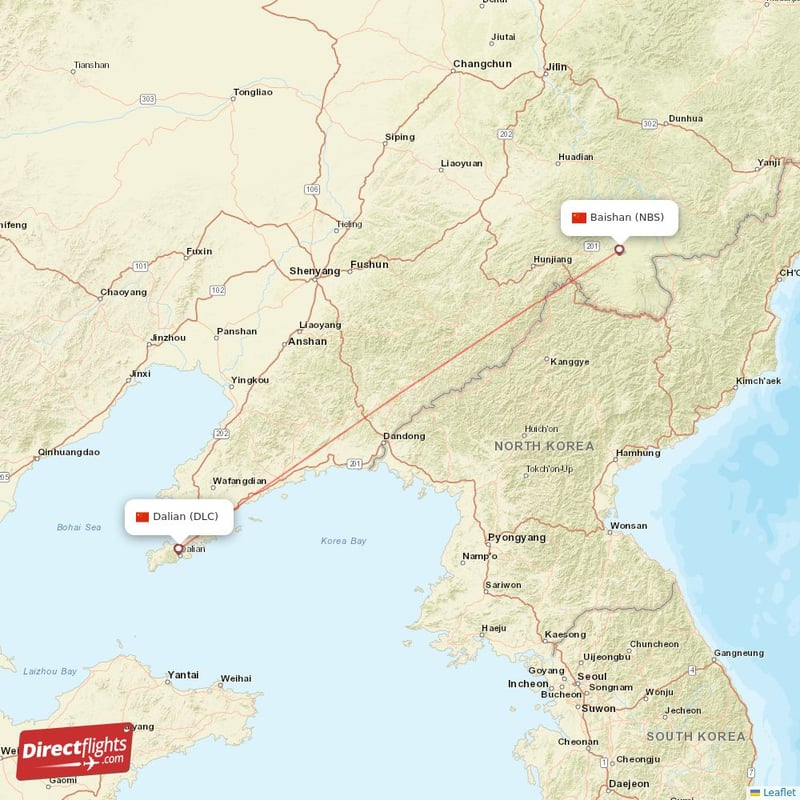 Direct flights from Dalian to Baishan, DLC to NBS non-stop - Directflights.com