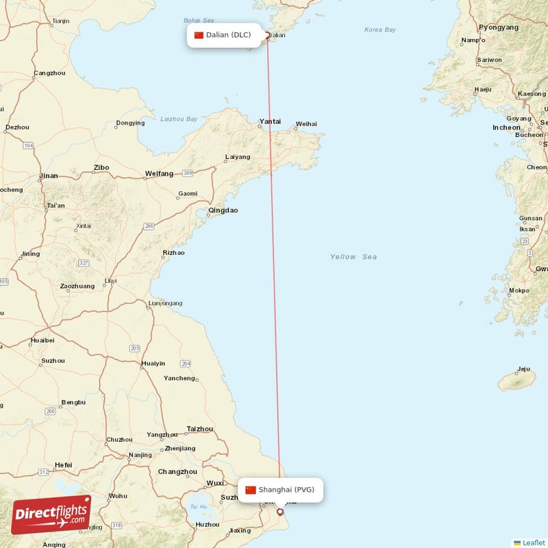 Direct flights from Dalian to Shanghai, DLC to PVG non-stop - Directflights.com