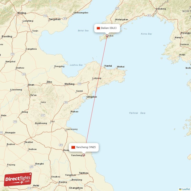 Direct flights from Dalian to Yancheng, DLC to YNZ non-stop ...