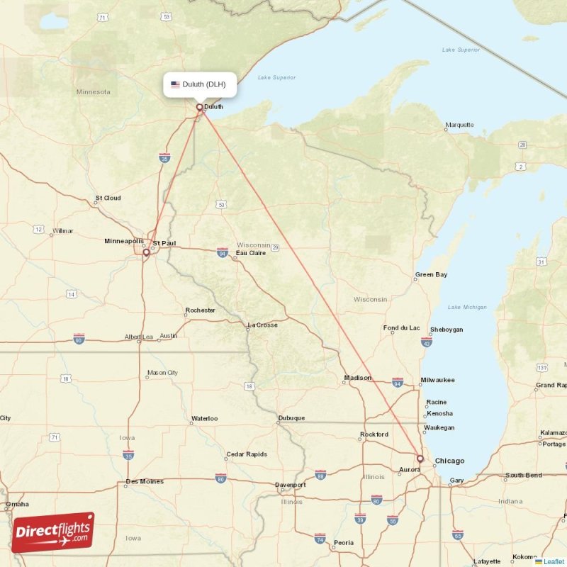 Direct flights from Duluth - 2 destinations - DLH, USA - Directflights.com