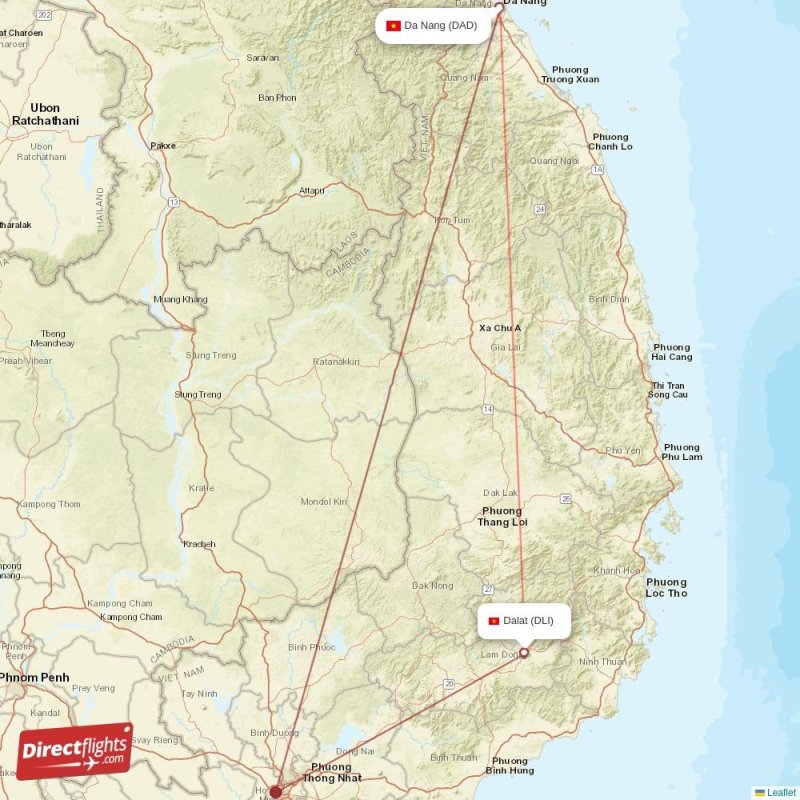 Direct flights from Dalat to Da Nang, DLI to DAD non-stop ...