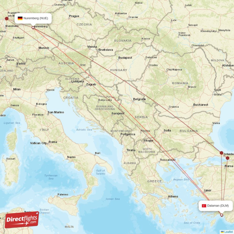 Direct flights from Dalaman to Nuremberg, DLM to NUE non-stop - Directflights.com