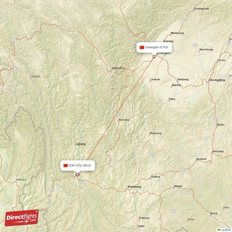 Direct flights from Dali City to Chengdu, DLU to CTU non-stop ...