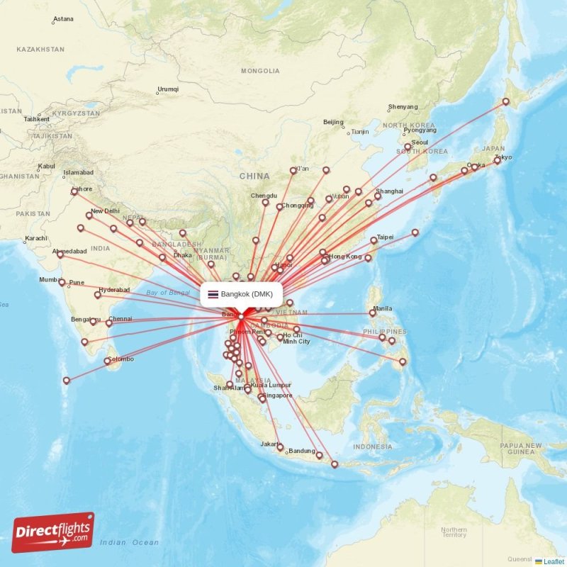 Direct flights from Bangkok - 95 destinations - DMK, Thailand ...