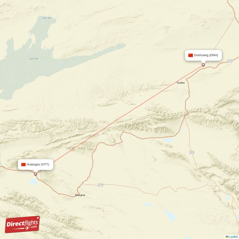 Direct flights from Dunhuang to Huatugou (DNH-HTT) - Directflights.com