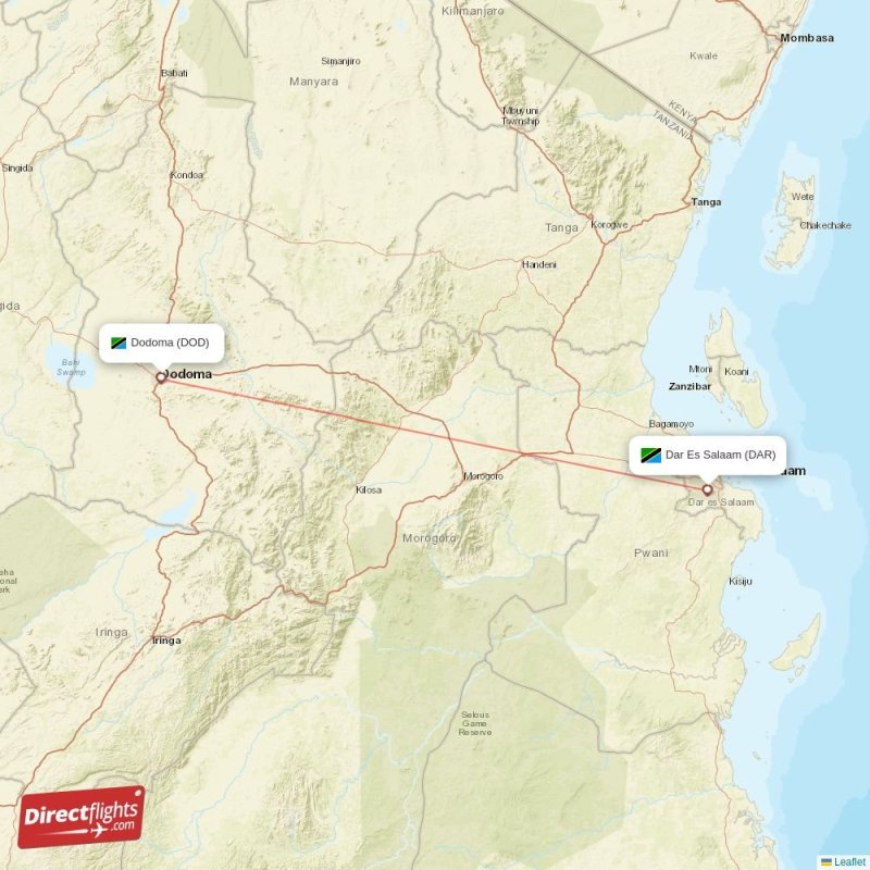 Direct flights from Dodoma to Dar Es Salaam, DOD to DAR non-stop ...