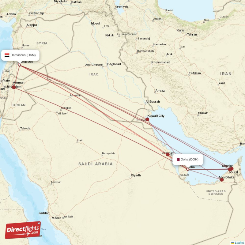 Direct flights from Doha to Damascus (DOH-DAM) - Directflights.com