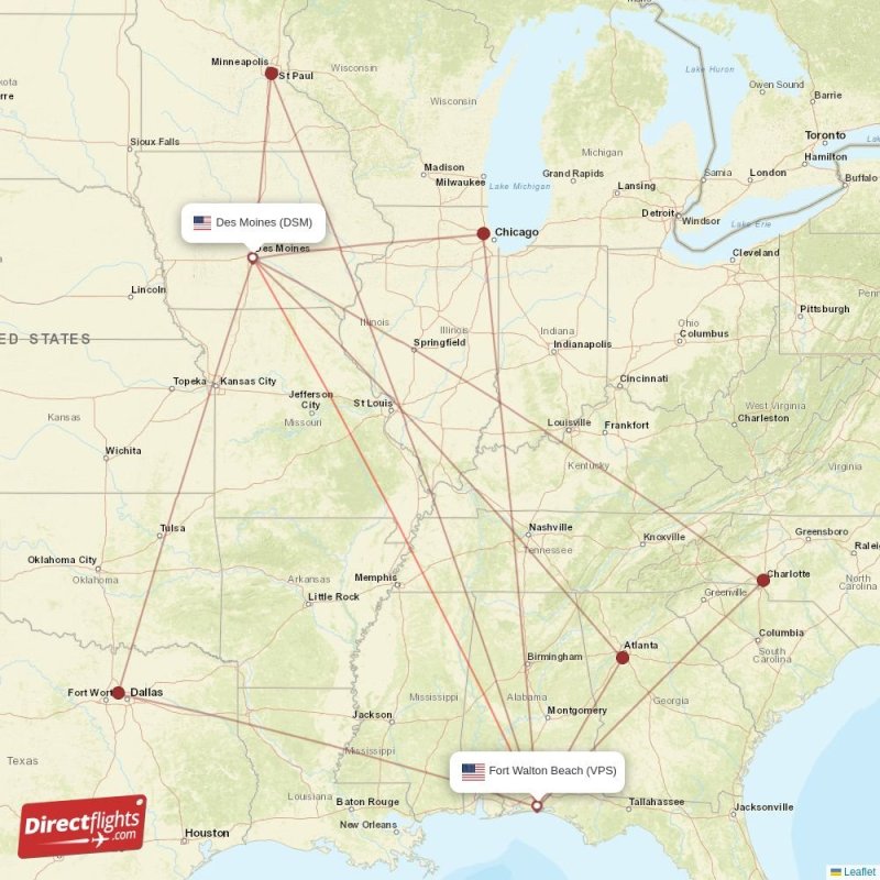 Direct flights from Des Moines to Fort Walton Beach, DSM to VPS non ...