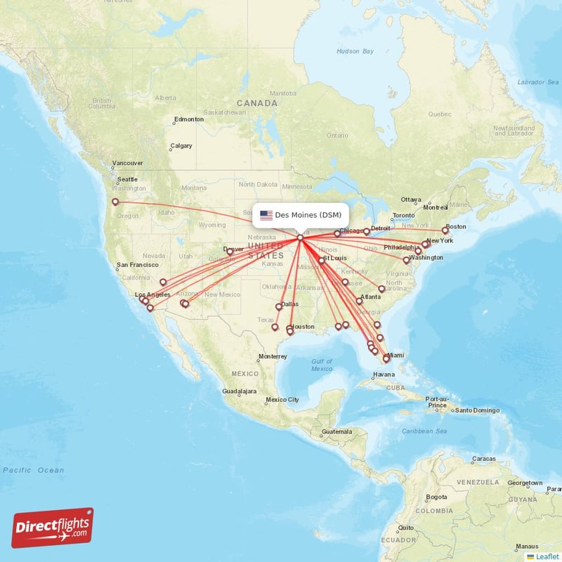 Direct flights from Des Moines - 33 destinations - DSM, USA ...