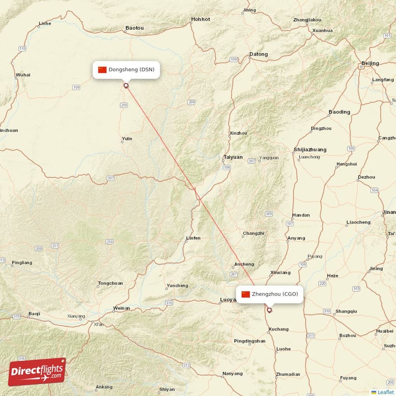 Direct flights from Dongsheng to Zhengzhou, DSN to CGO non-stop ...