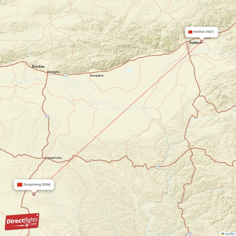 Direct flights from Dongsheng to Hohhot, DSN to HET non-stop ...