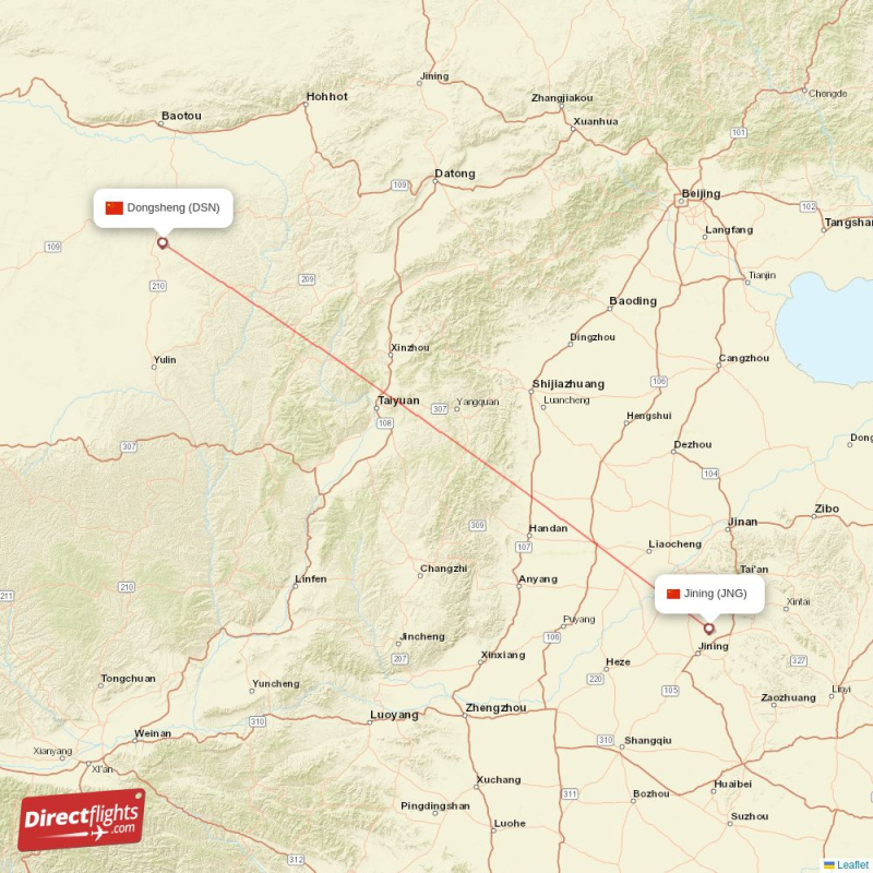 Direct flights from Dongsheng to Jining (DSN-JNG) - Directflights.com