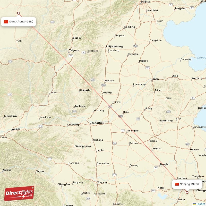 Direct flights from Dongsheng to Nanjing, DSN to NKG non-stop ...