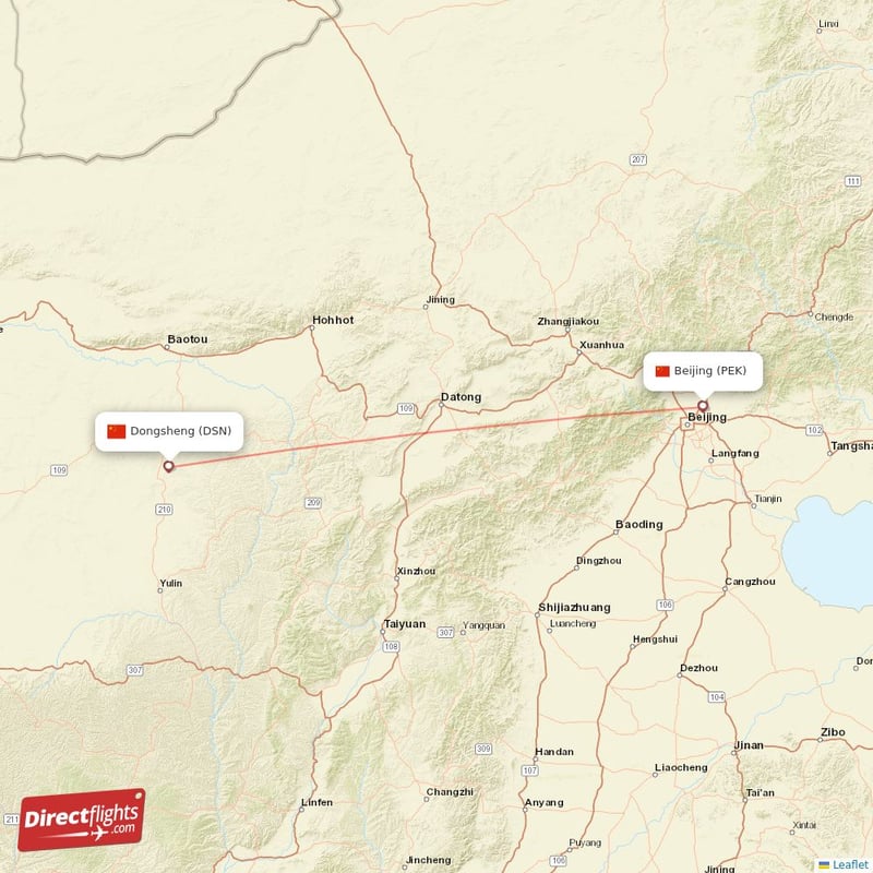 Direct flights from Dongsheng to Beijing, DSN to PEK non-stop ...
