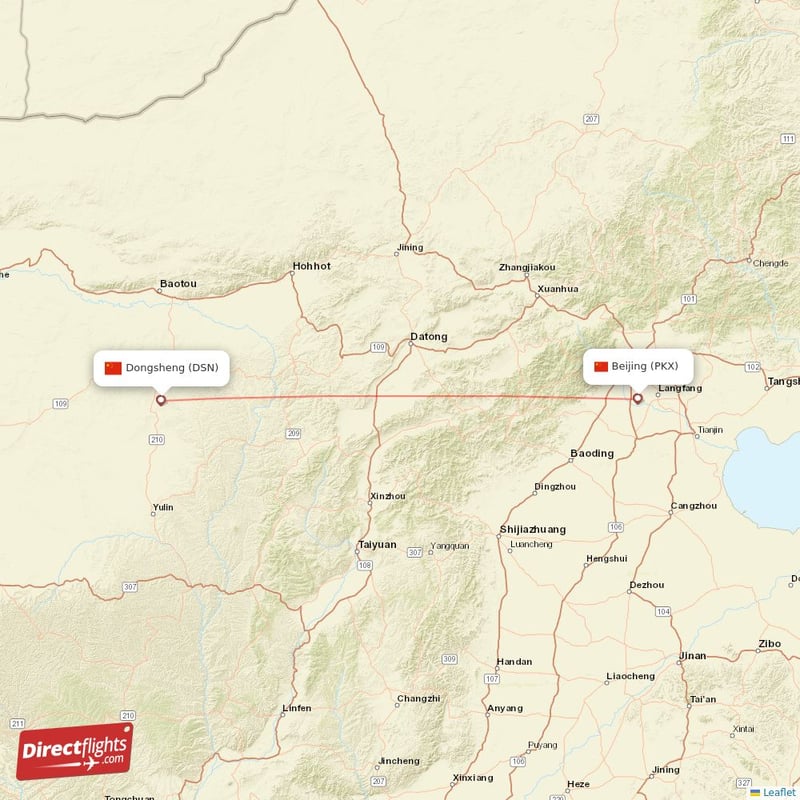 Direct flights from Dongsheng to Beijing, DSN to PKX non-stop - Directflights.com