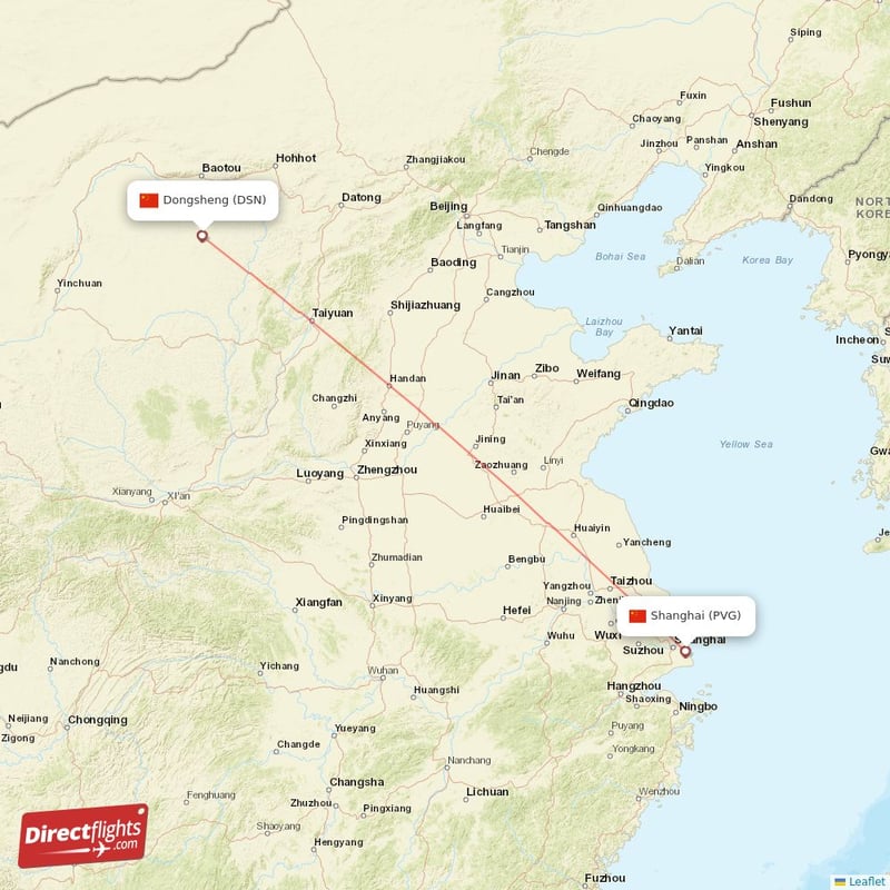Direct flights from Dongsheng to Shanghai, DSN to PVG non-stop - Directflights.com