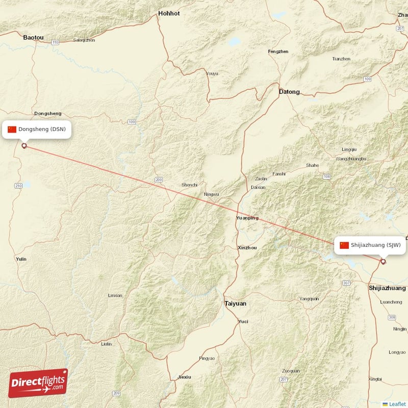 Direct flights from Dongsheng to Shijiazhuang, DSN to SJW non-stop ...