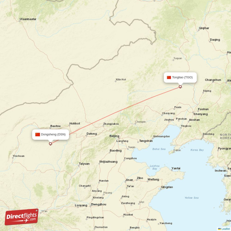 Direct flights from Dongsheng to Tongliao (DSN-TGO) - Directflights.com