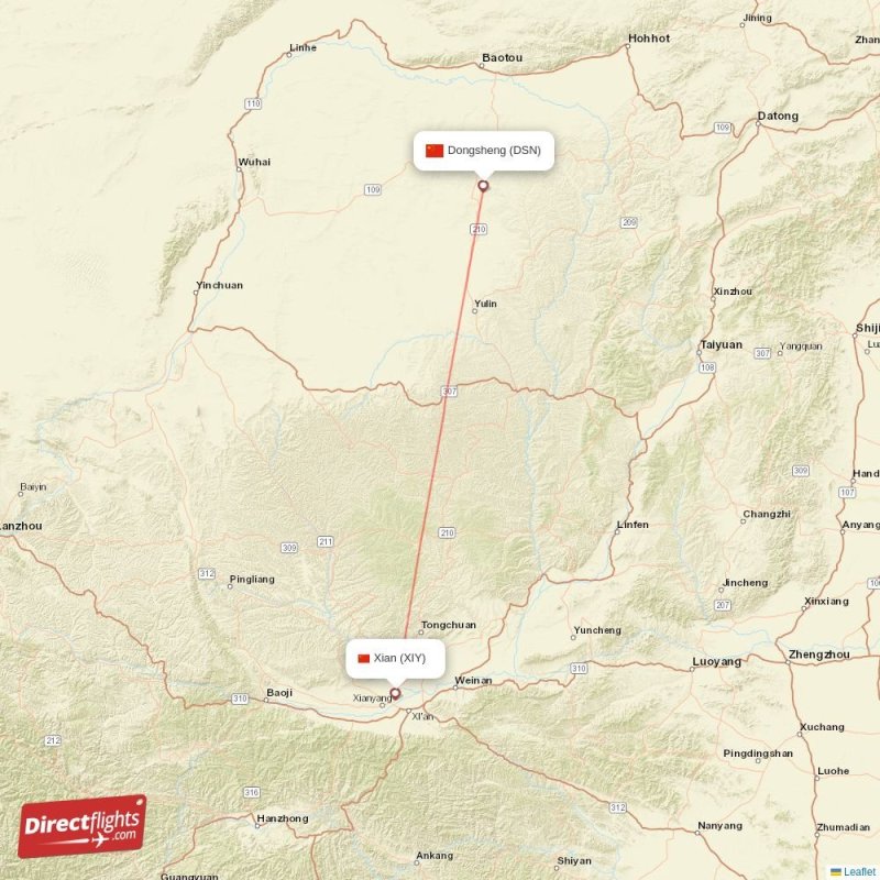 Direct flights from Dongsheng to Xian, DSN to XIY non-stop ...