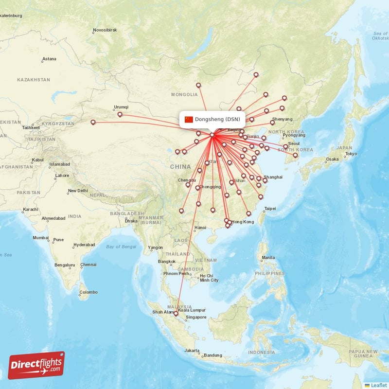 Direct flights from Dongsheng - 54 destinations - DSN, China ...