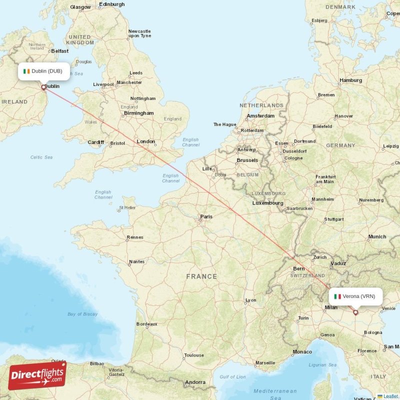 Direct flights from Dublin to Verona (DUB-VRN) - Directflights.com