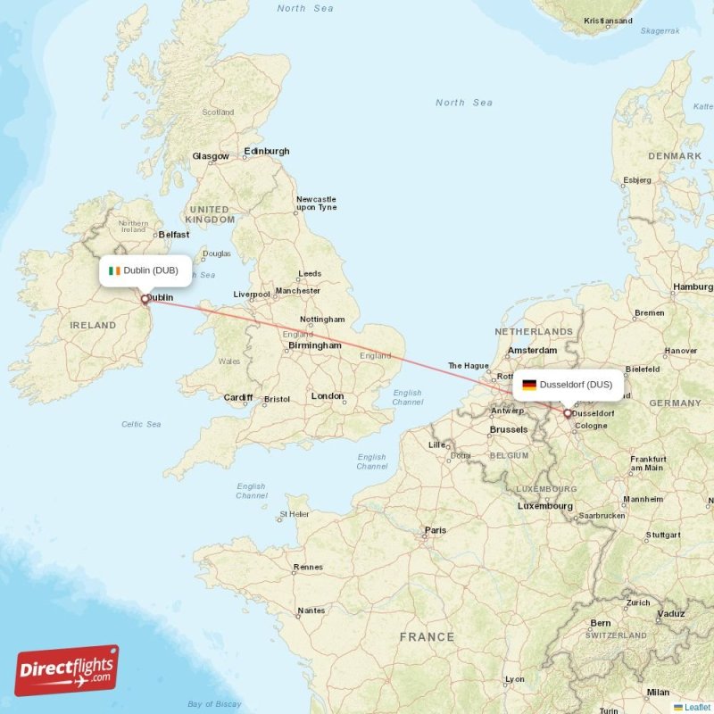 Direct flights from Dusseldorf to Dublin (DUS-DUB) - Directflights.com