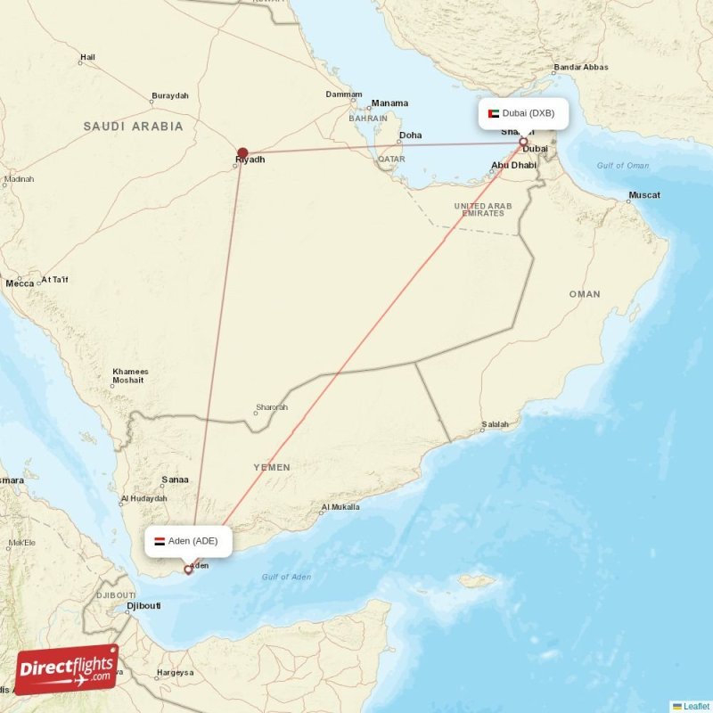 Direct flights from Dubai to Aden, DXB to ADE non-stop - Directflights.com