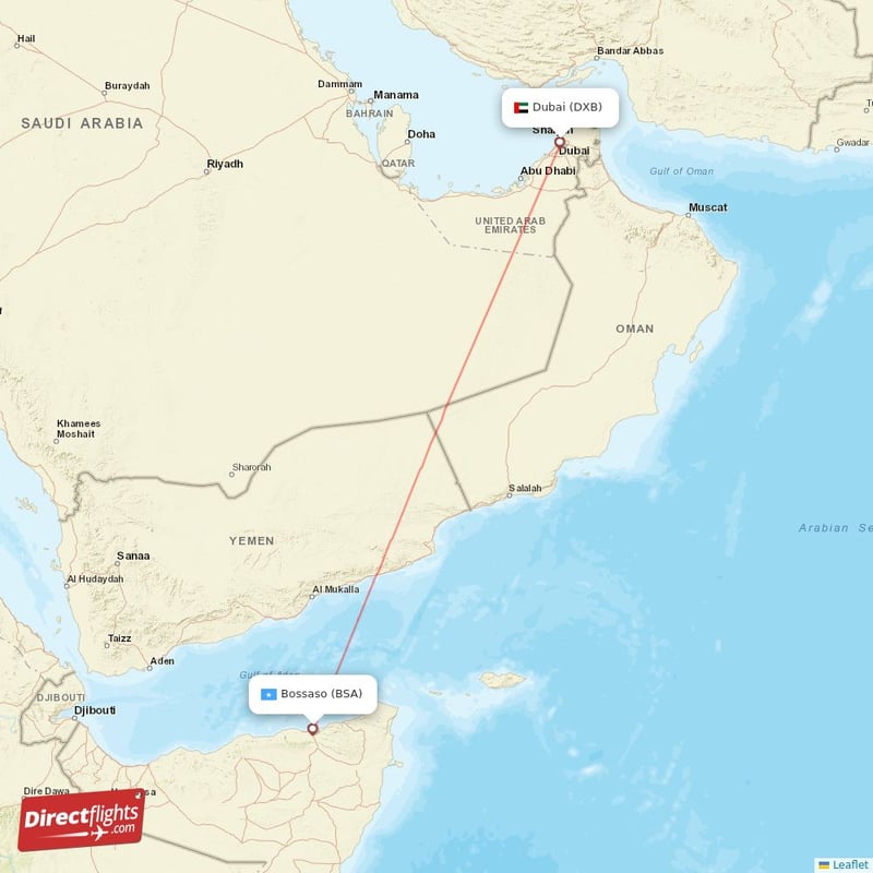 Direct flights from Dubai to Bossaso, DXB to BSA non-stop - Directflights.com